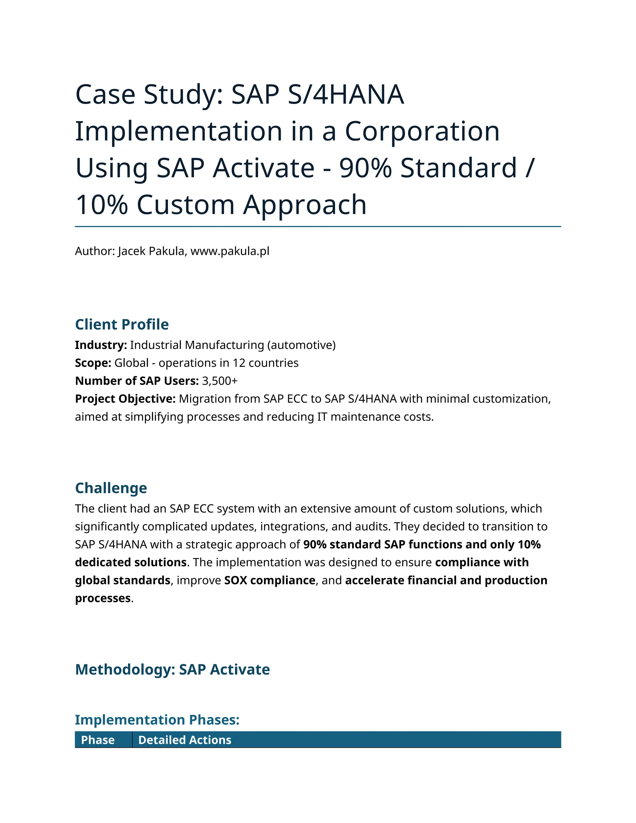 Case Study. SAP S4HANA Implementation in a Corporation with 90-10 approach.docx