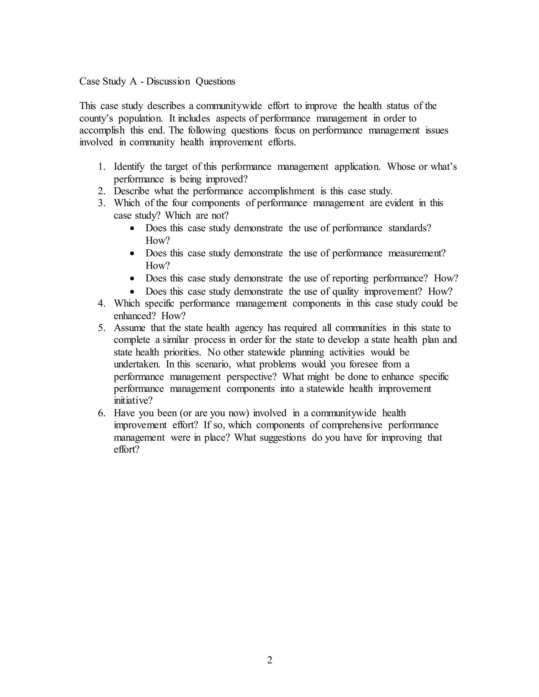 Performance Management Case study A | DOC