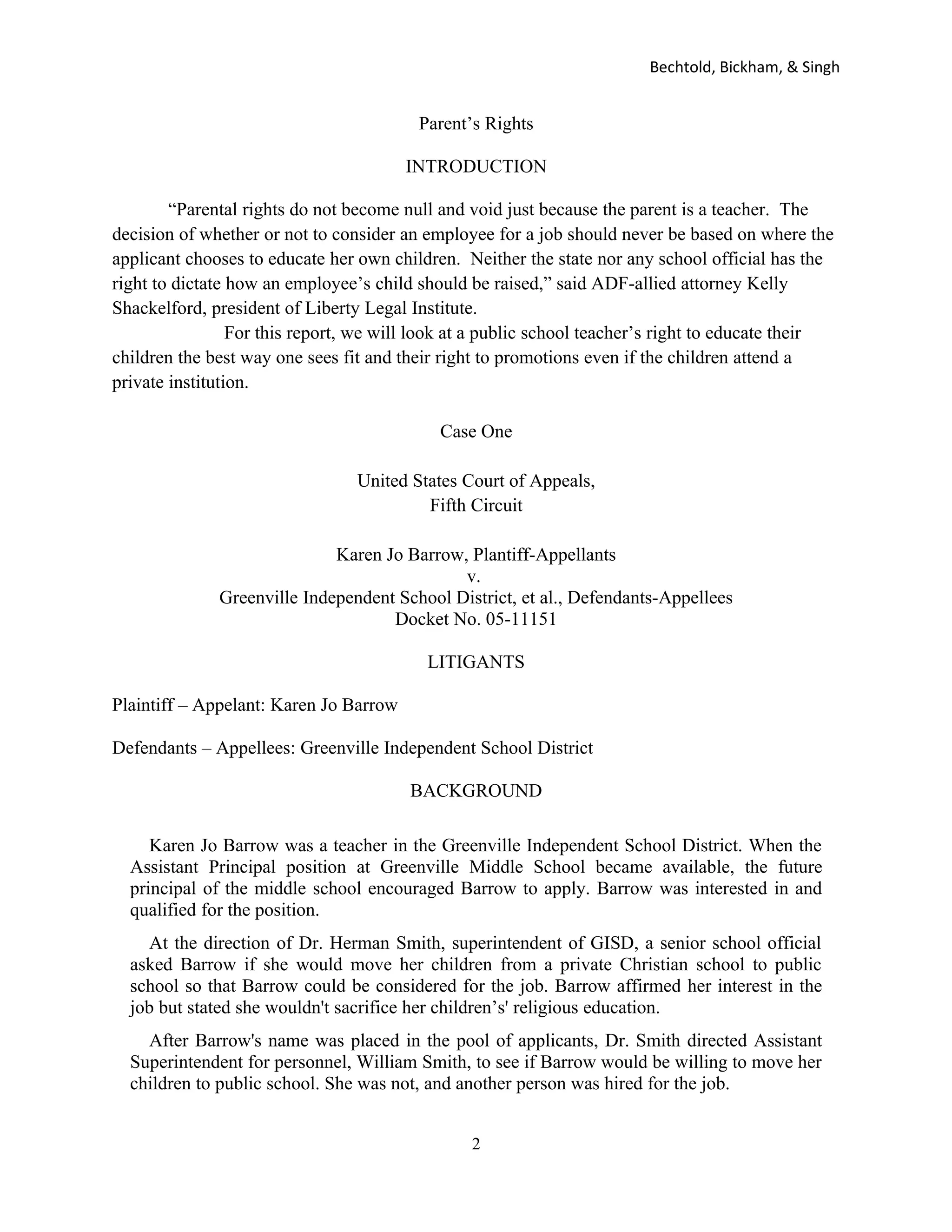 Case Study Barrow V[1]. Greenville Isd | DOC