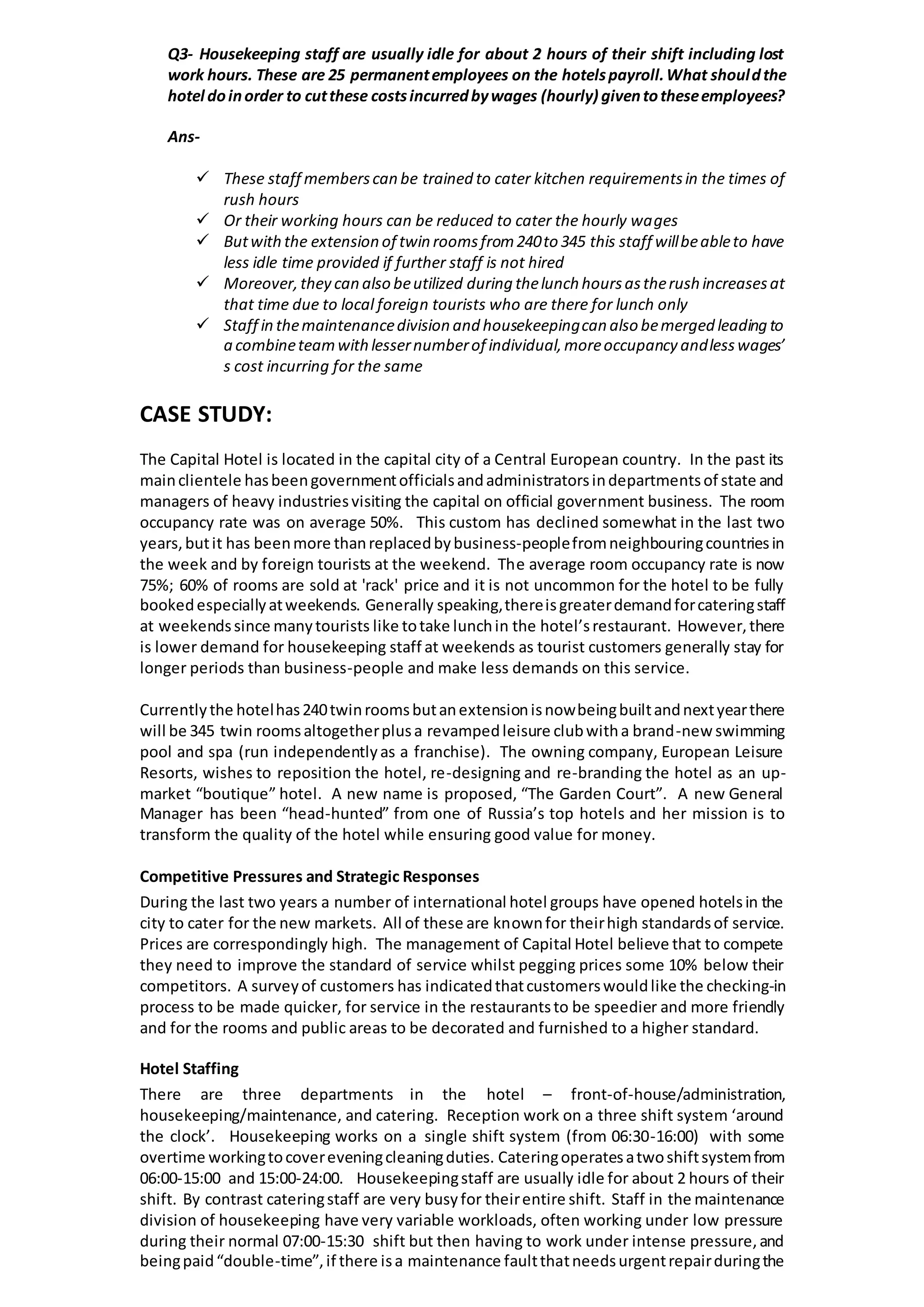 Solved Case Study: Strategy and HR Planning at the CAPITAL HOTEL | DOCX