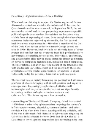 Case Study - Cyberterrorism—A New RealityWhen hackers claiming .docx ...