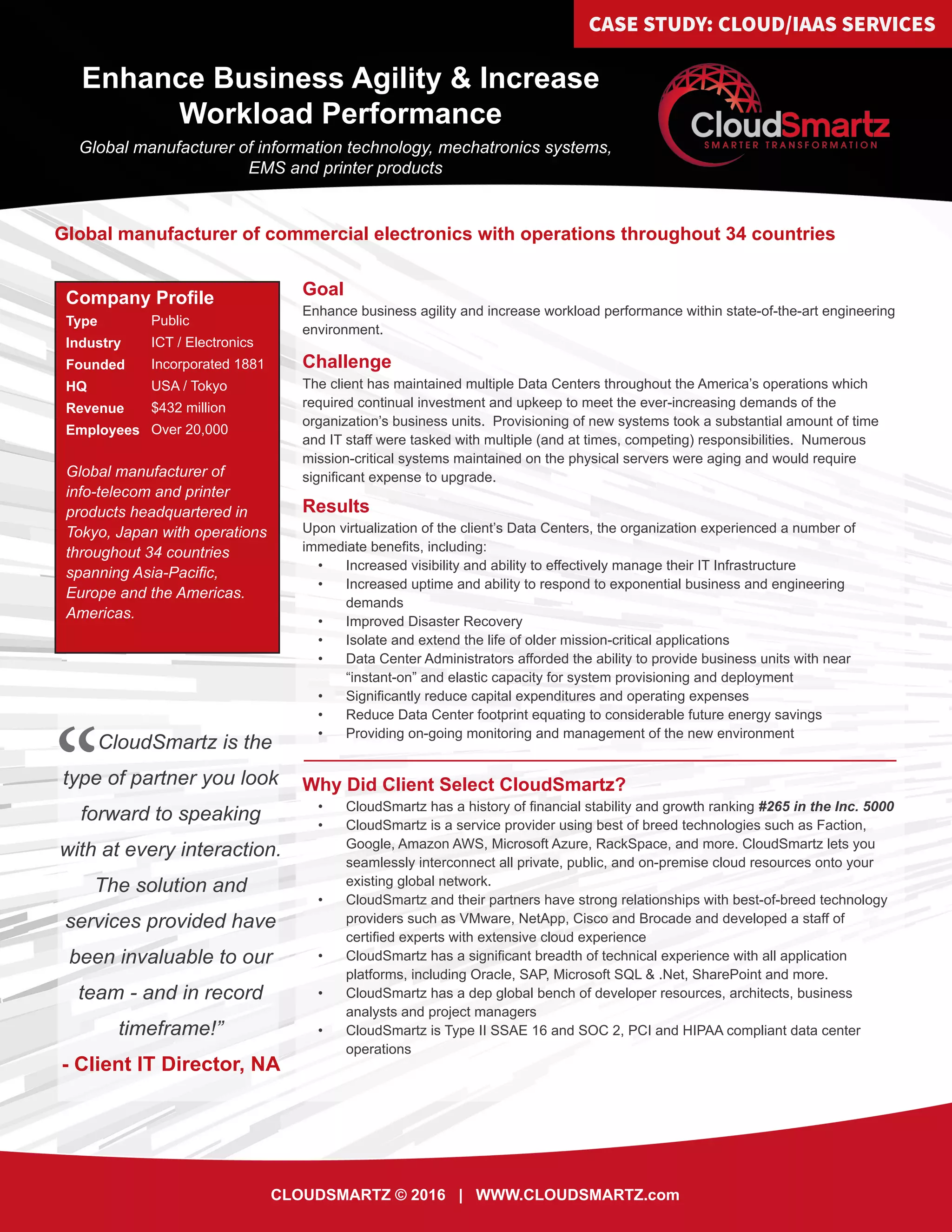 CloudSmartz Case Study - Cloud/IaaS Services | PDF