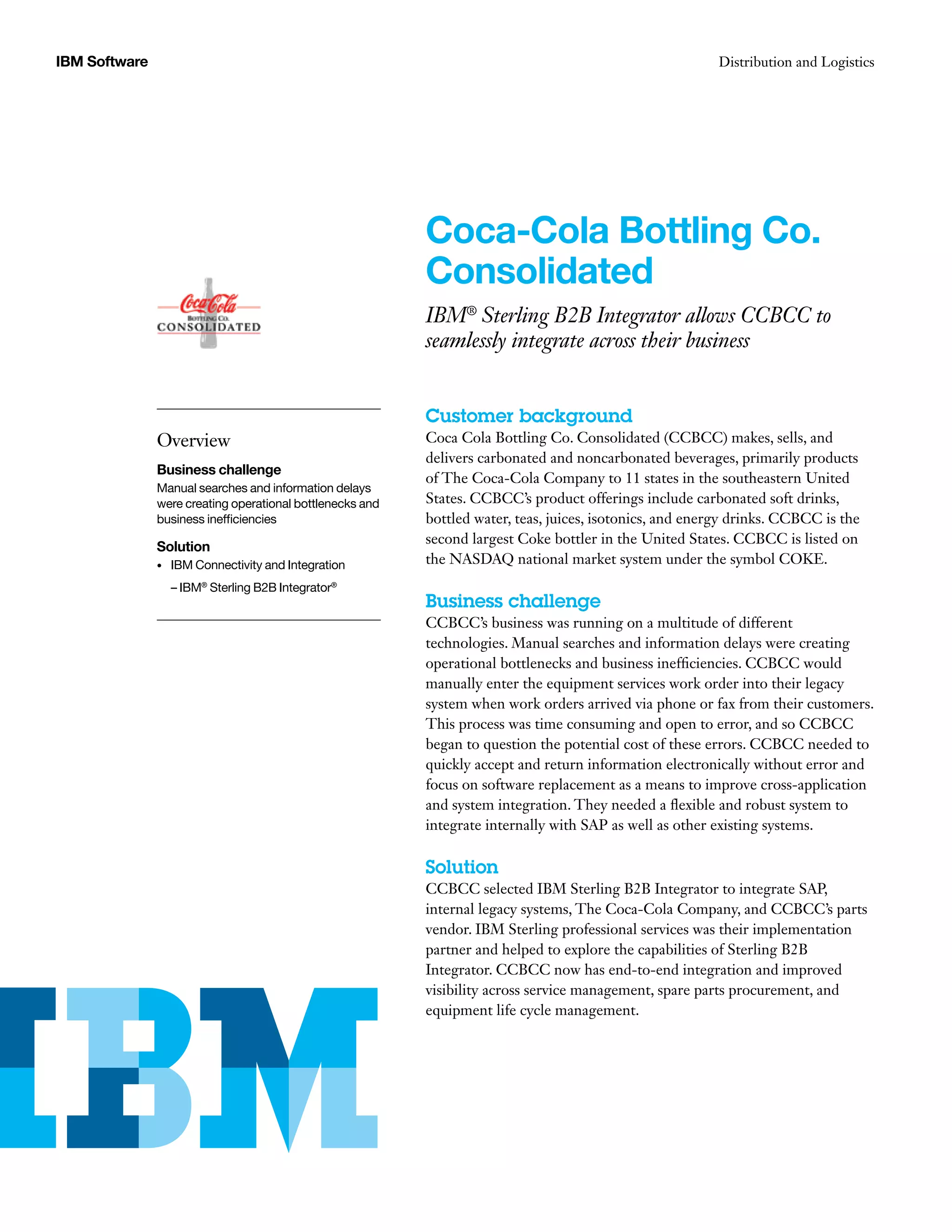 Coca Cola Bottling: IBM Sterling B2B Integrator Case Study | PDF