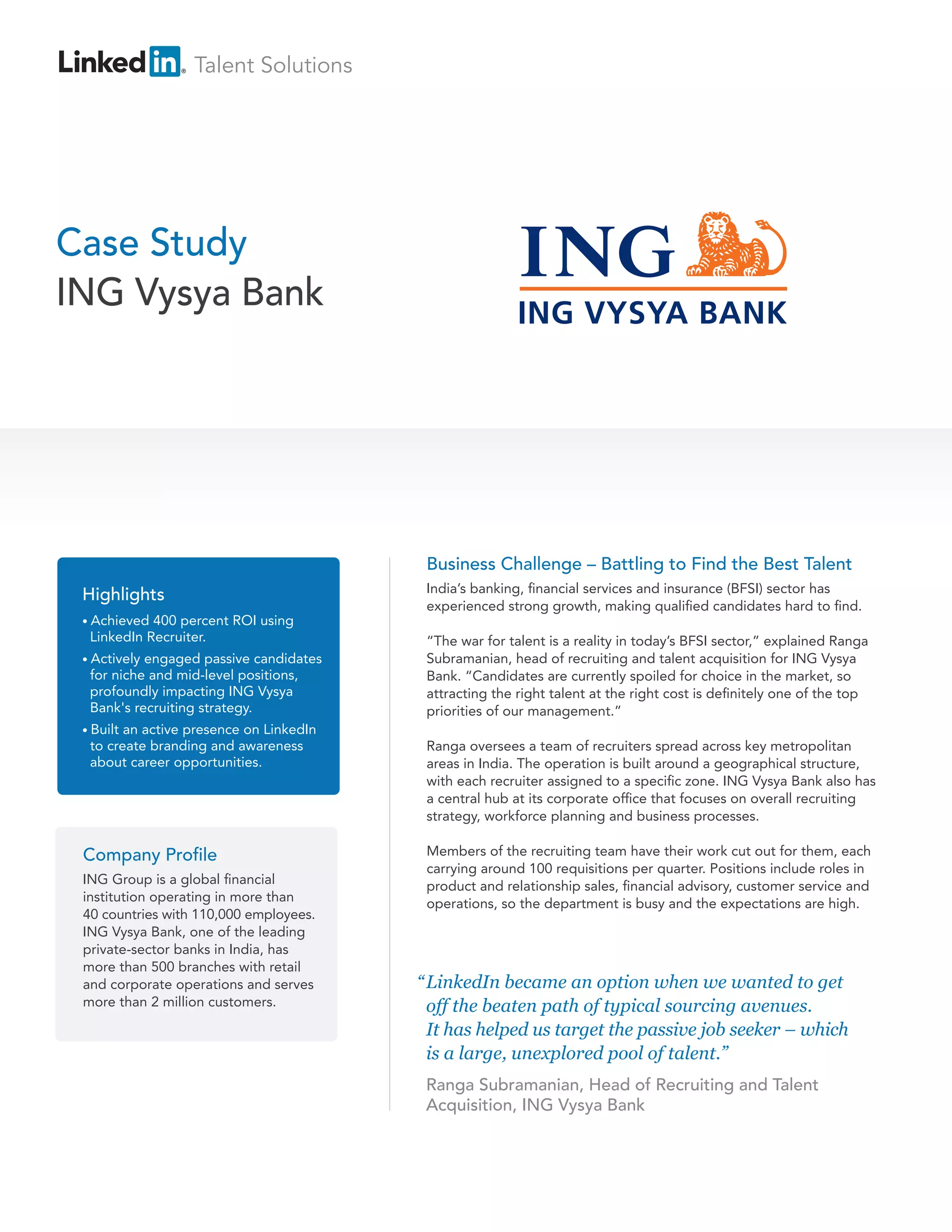 Case study ING Vysya Bank | PDF