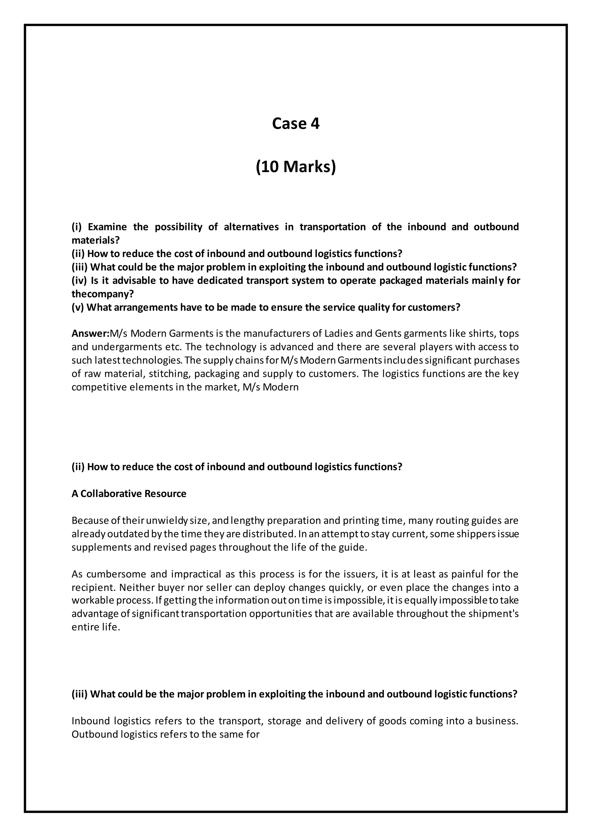 Case study logistics management | DOCX