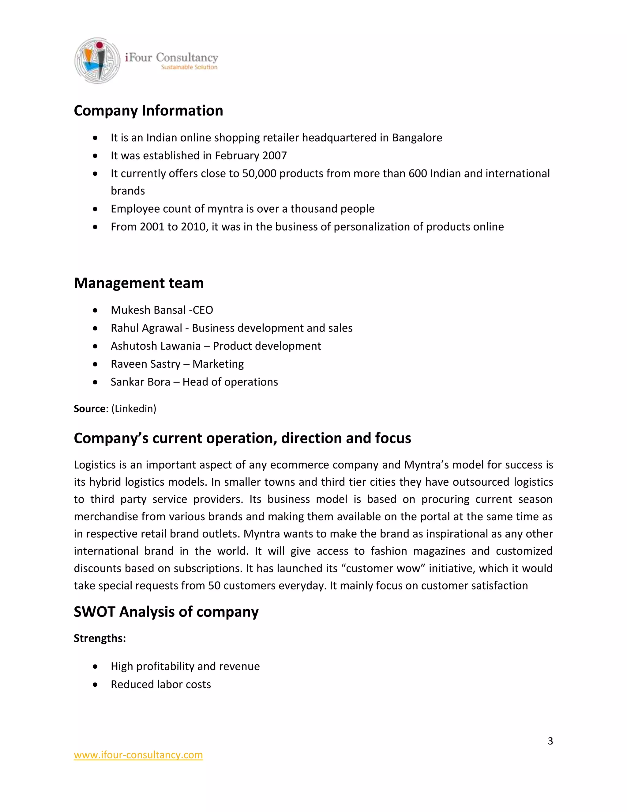 Success mantra of myntra - eCommerce portal | PDF