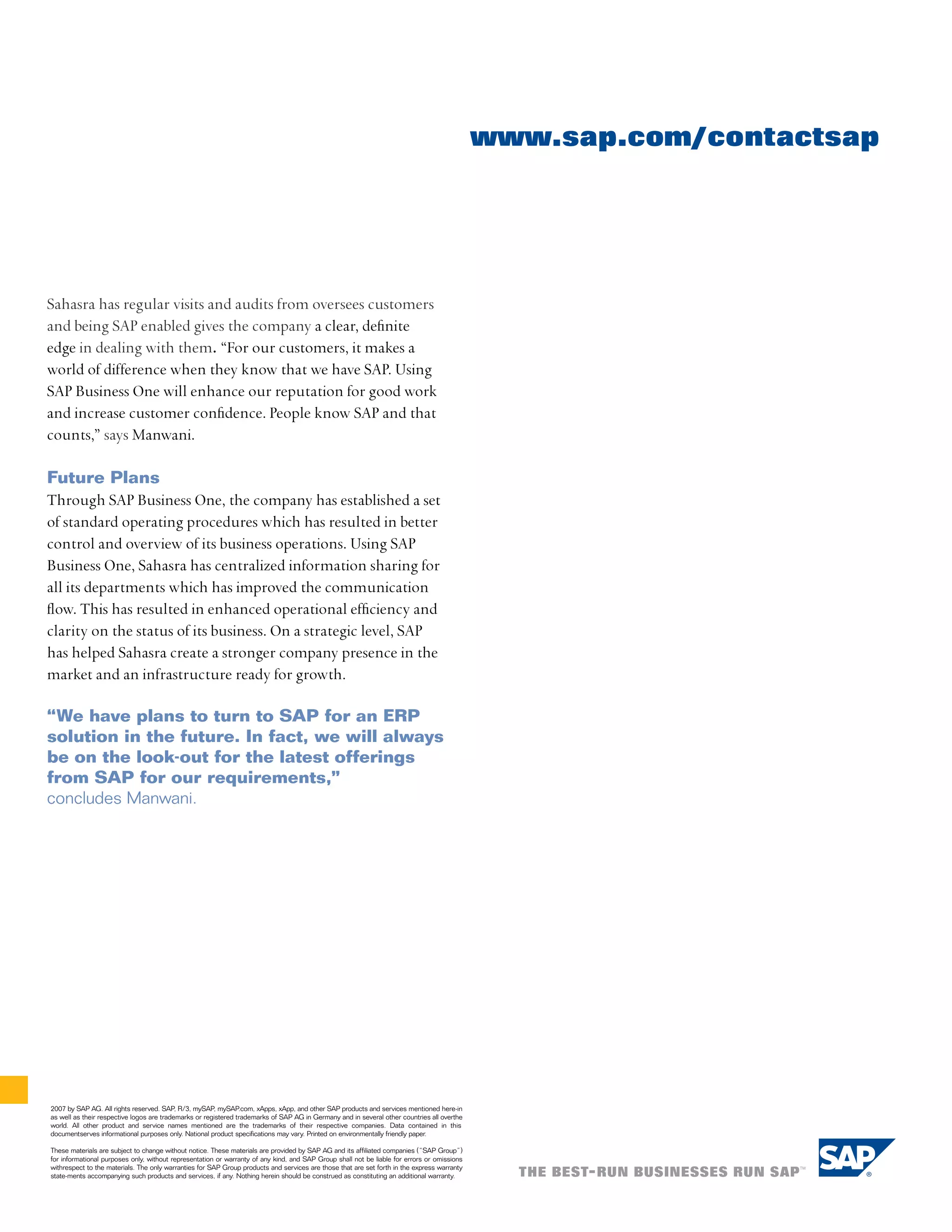 Case Study - SAP Business One - SAHASRA ELECTRONICS | PDF