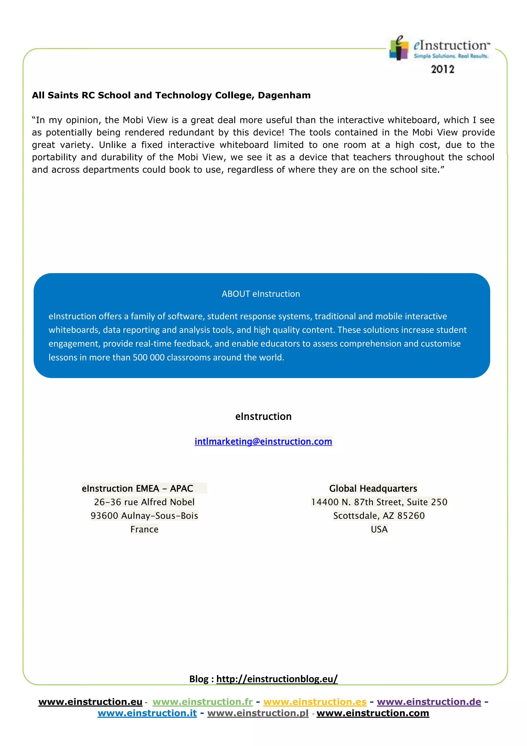 Case study - School thoughts on the mobi view | PDF