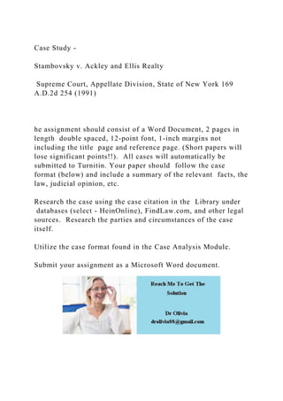 Case Study - Stambovsky v. Ackley and Ellis Realty Supreme C.docx