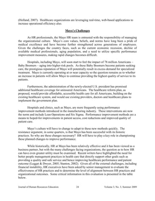Strategic hrm at mayo clinic - journal of hrm education | PDF