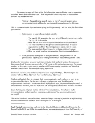 Strategic hrm at mayo clinic - journal of hrm education | PDF