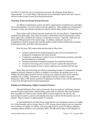 Strategic hrm at mayo clinic - journal of hrm education | PDF