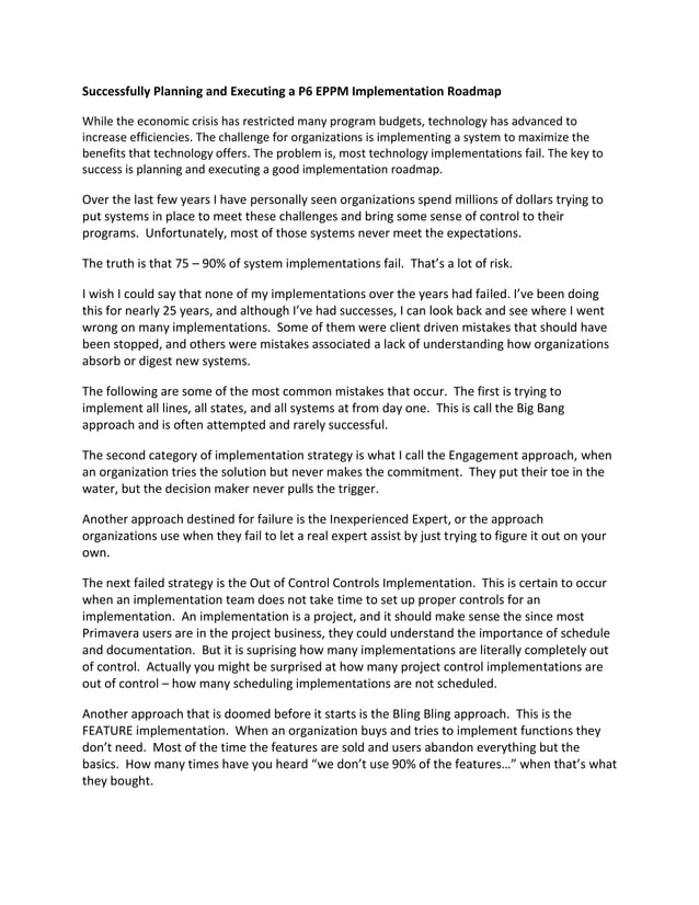 Case study successfully planning and executing a p6 eppm implementation ...