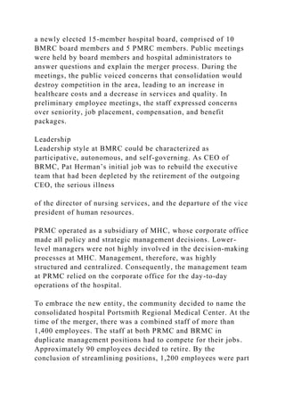 Case Study - The Merger of Two Competing Hospitals This case hig.docx