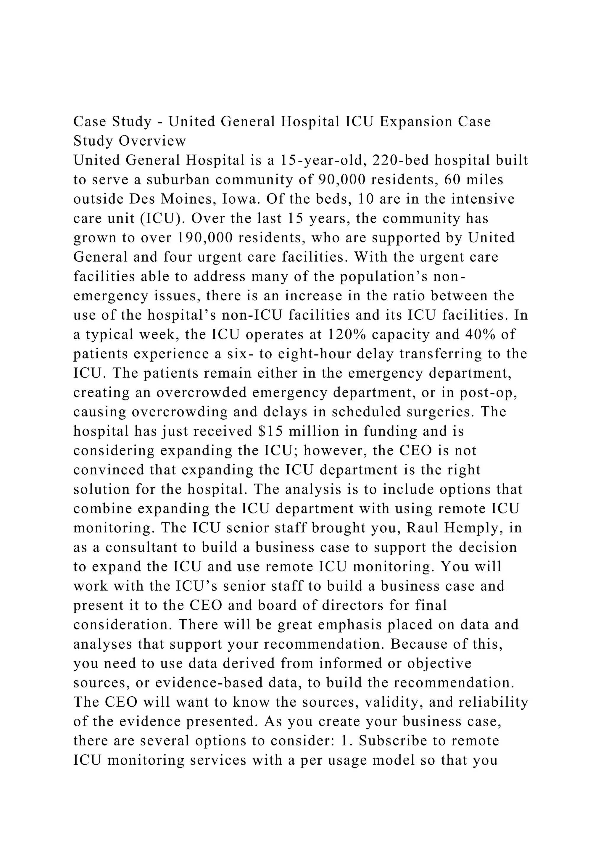 Case Study - United General Hospital ICU Expansion Case Study Over.docx