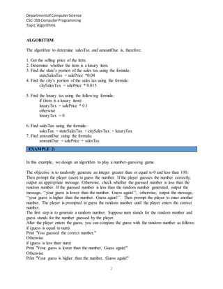 Casestudy 01 algorithms | DOCX