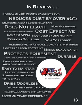Envirotac Dust Control & Soil Stabilization Solutions - Building Strong ...