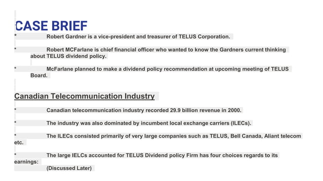 Telus : Dividend Polcy Case study | PPT