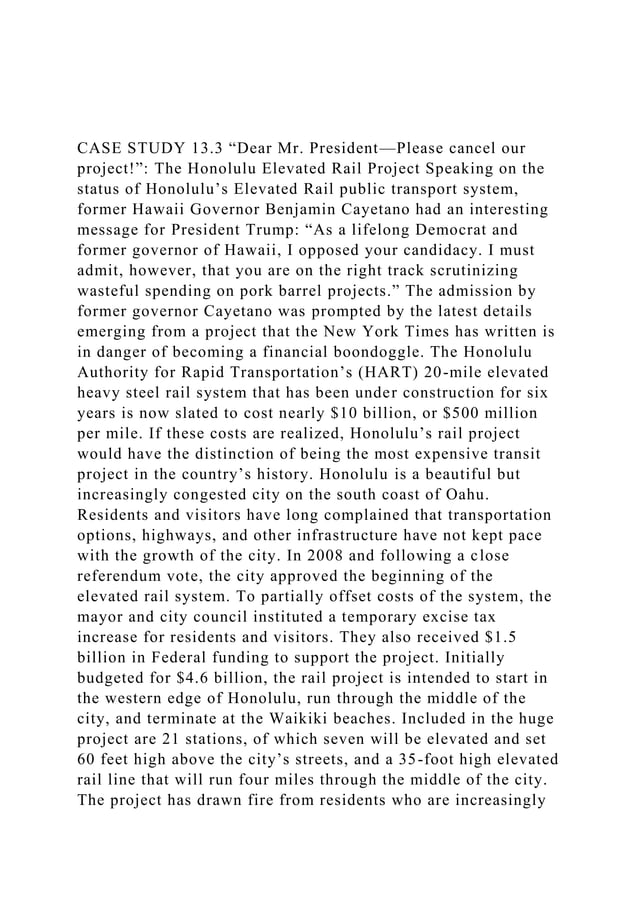 CASE STUDY 13.3 Dear Mr. President—Please cancel our project!”.docx | Rail Travel | Travel Type