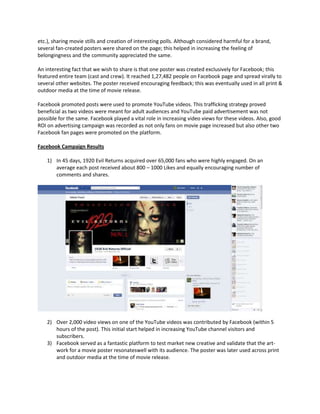 Social Media Case Study: 1920 Evil Returns | DOCX