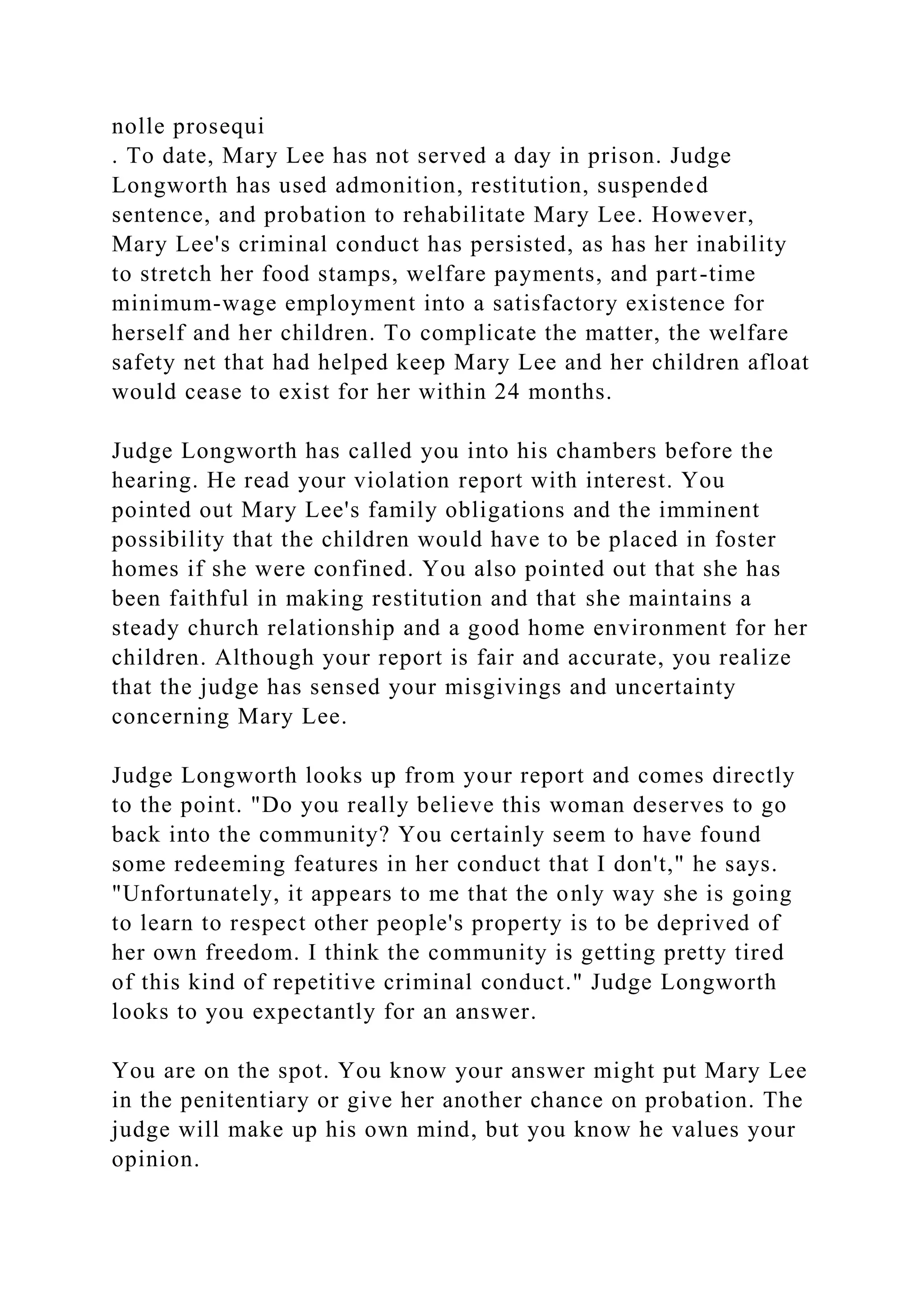 Case Study #1 Probation or PrisonWrite a 12 to one page (.docx