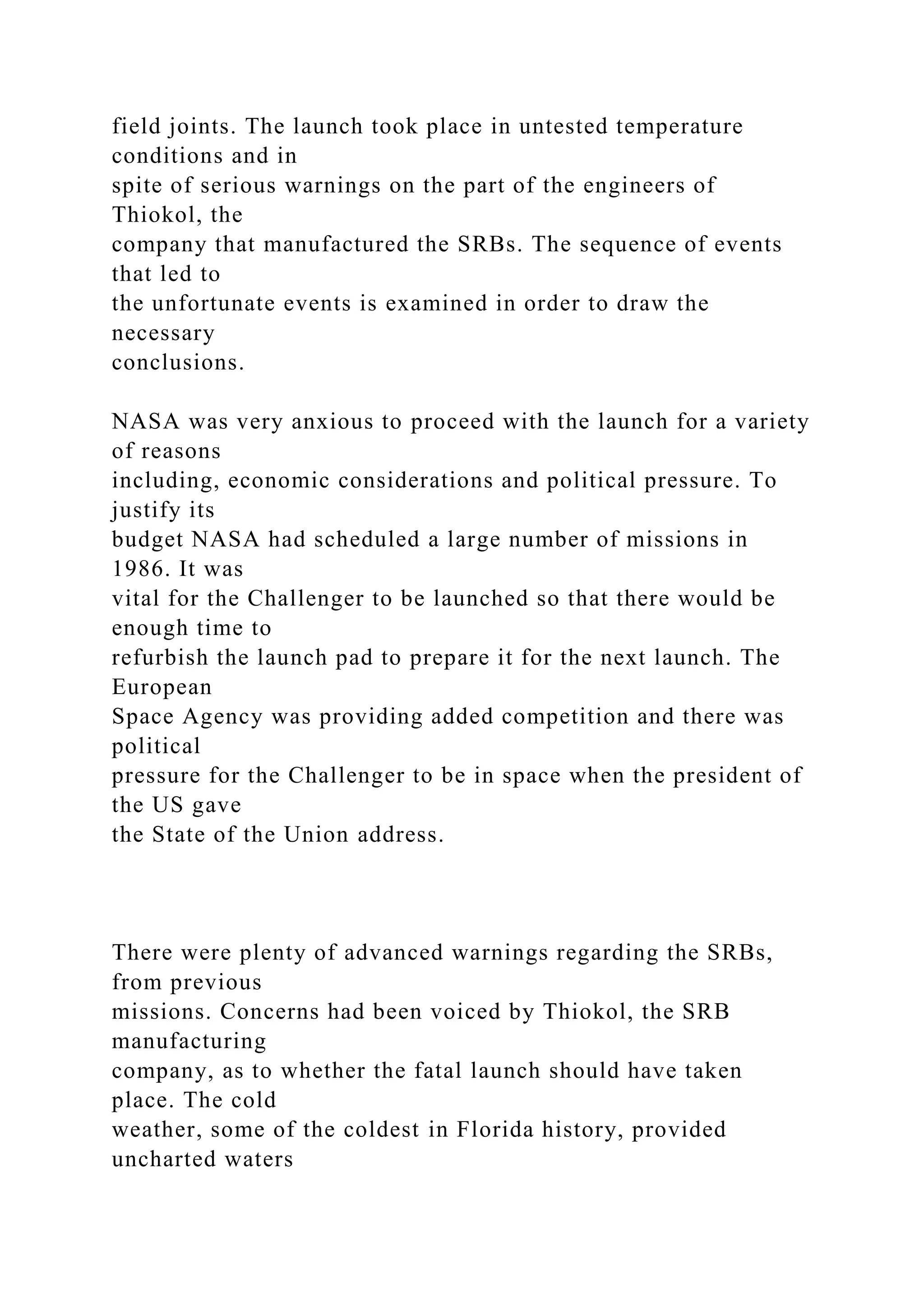 Case Study 1The Challenger Space Shuttle disasterand the.docx
