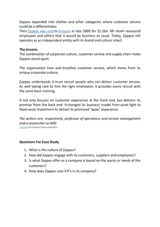 Case study 1 zappos | PDF