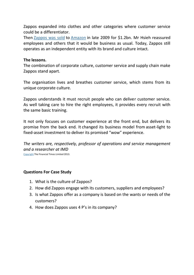 Case study 1 zappos | PDF