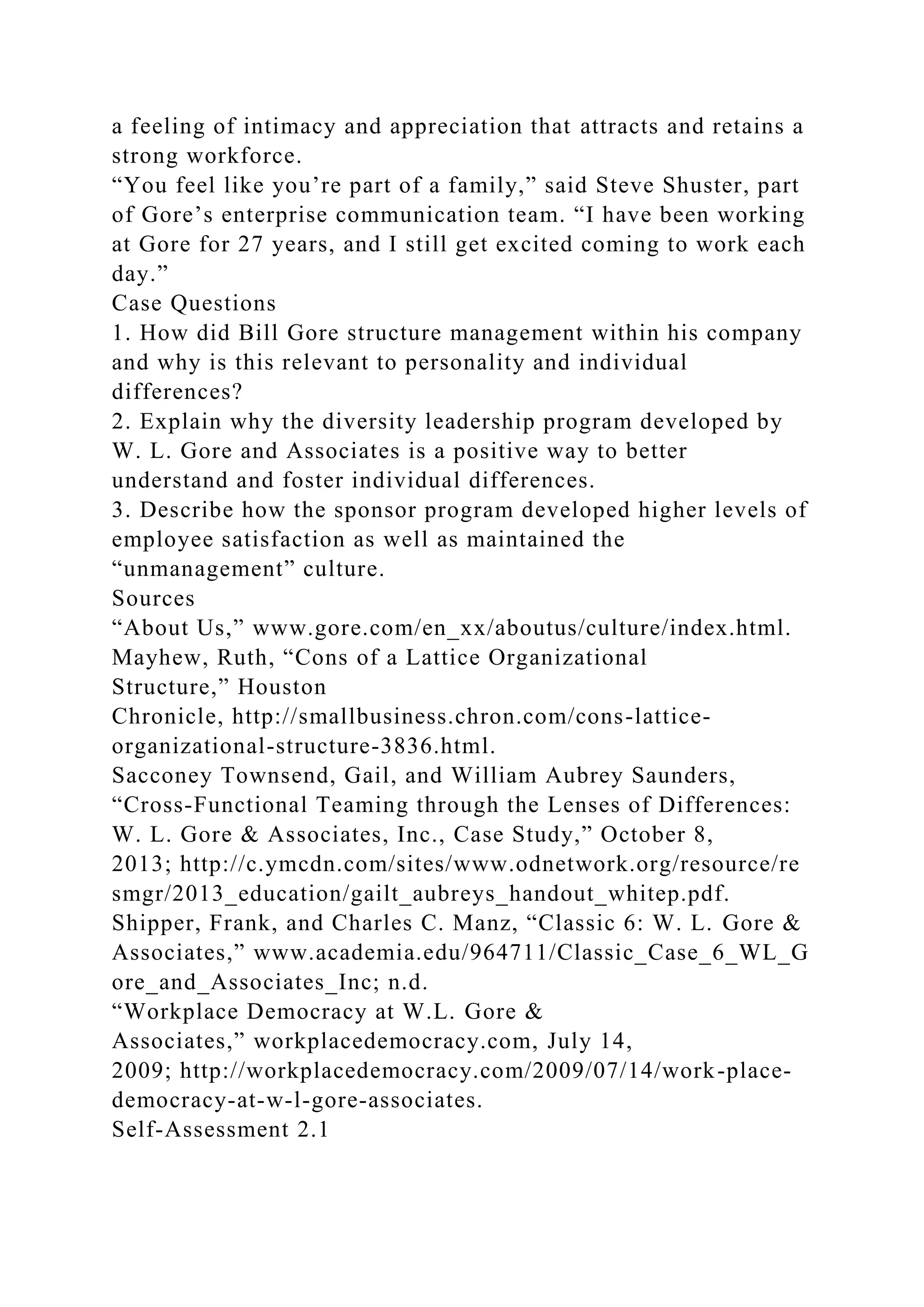 CASE STUDY 2.1 W. L. Gore and AssociatesHe was ready for anythi.docx