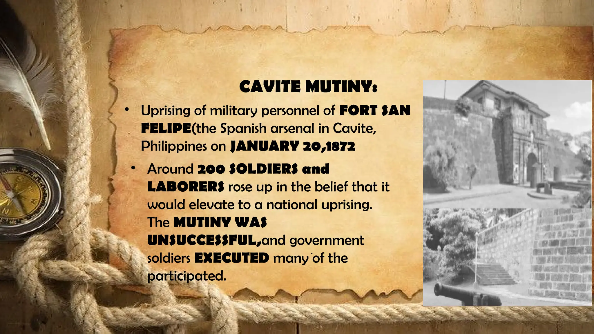 what happen in the cavity mutiny in philippines | PPTX