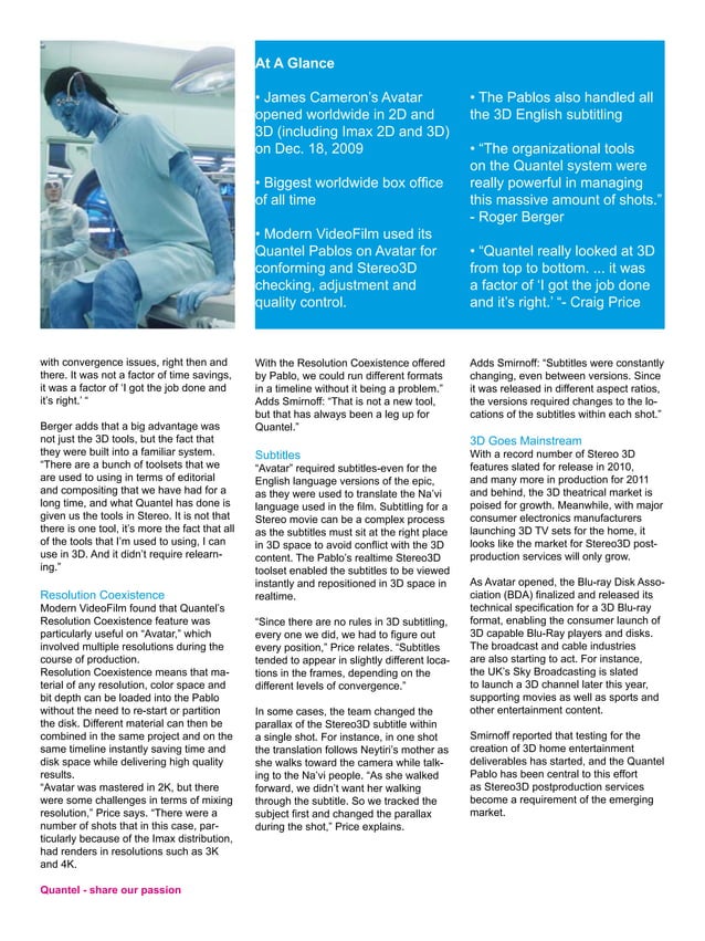 Finishing 'Avatar' With Pablo - Modern VideoFilm Relies On Quantel For ...