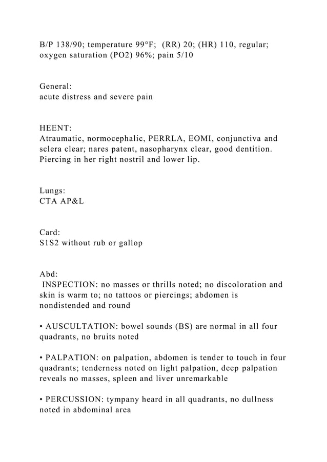 CASE STUDY #2 Chief Complaint I have pain in my belly”.docx