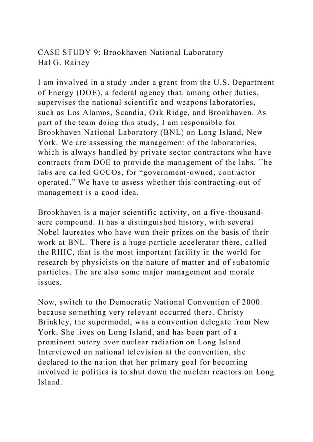 CASE STUDY 9 Brookhaven National LaboratoryHal G. RaineyI am .docx