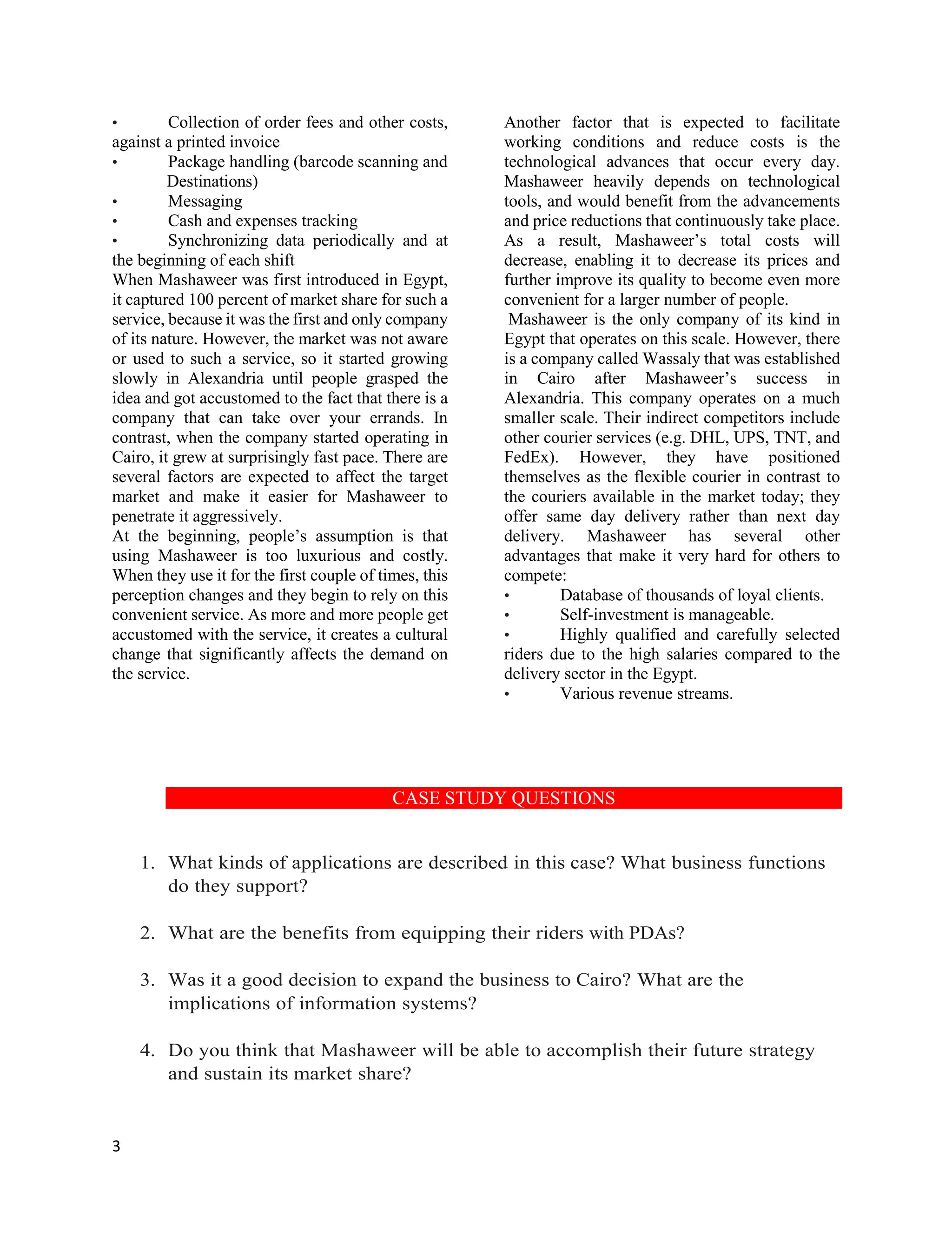 Case study about Mashaweer with case study questions and their answer sheet | DOCX