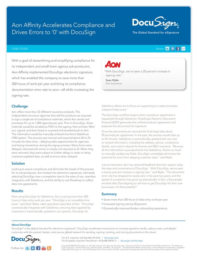 Aon Affinity Insurance DocuSign Case Study | PDF