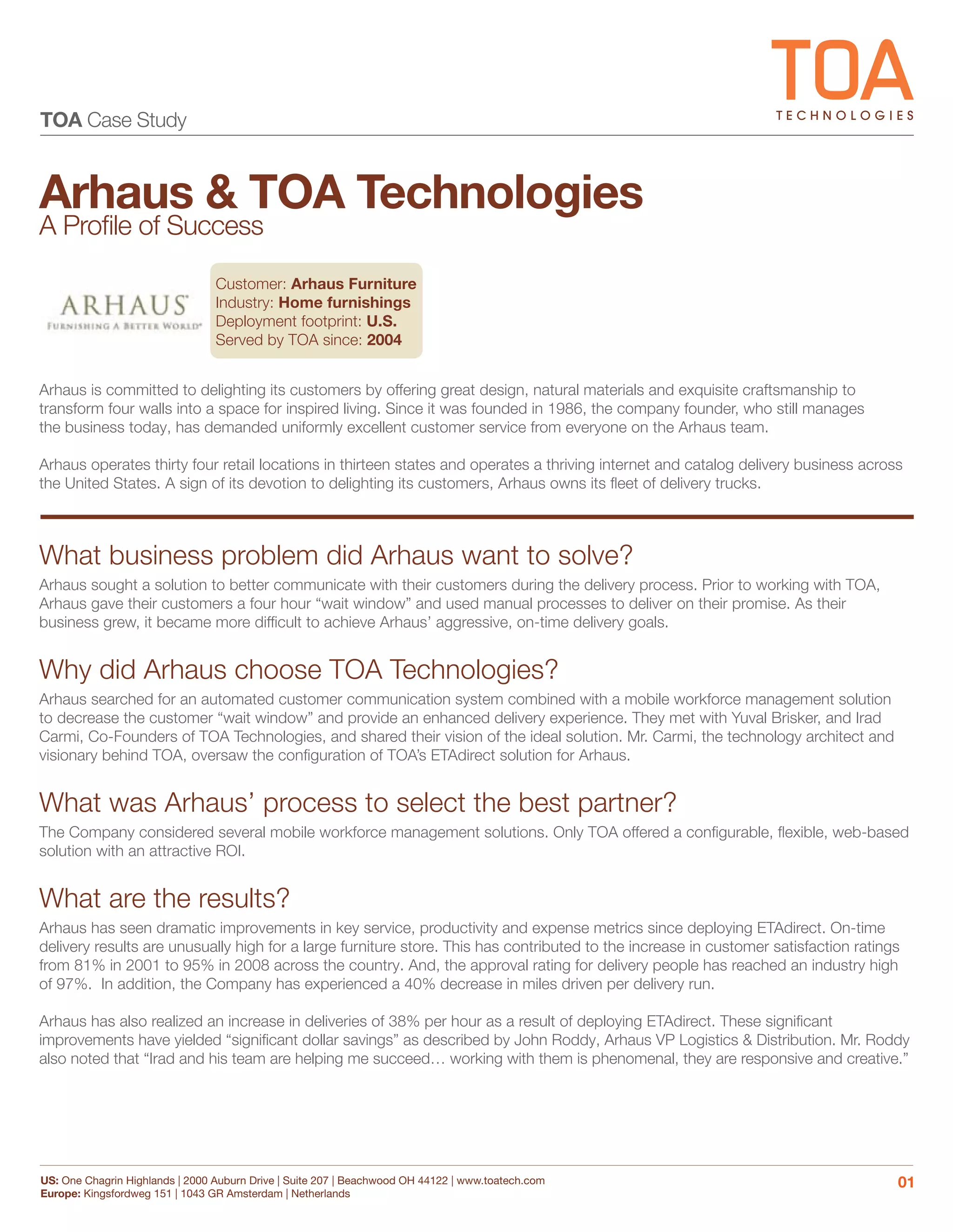 TOA Technologies and Arhaus | PDF