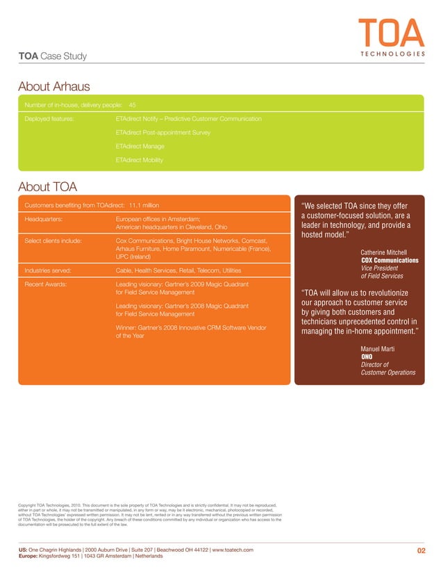 TOA Technologies and Arhaus | PDF