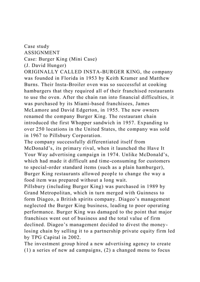 Case studyASSIGNMENTCase Burger King (Mini Case)(J. David.docx