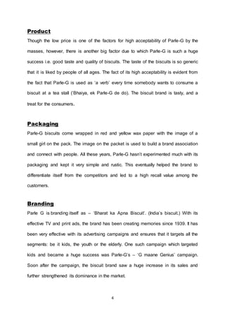 CASE STUDY BEHIND THE SUCCESS OF PARLE – G BISCUITS IN INDIA | DOCX