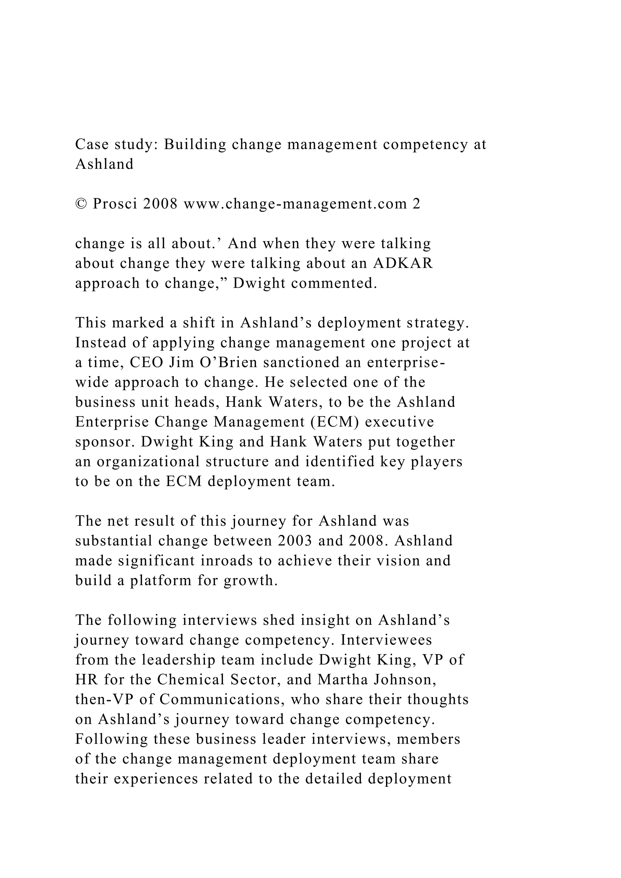 Case study Building change management competency at Ashland .docx