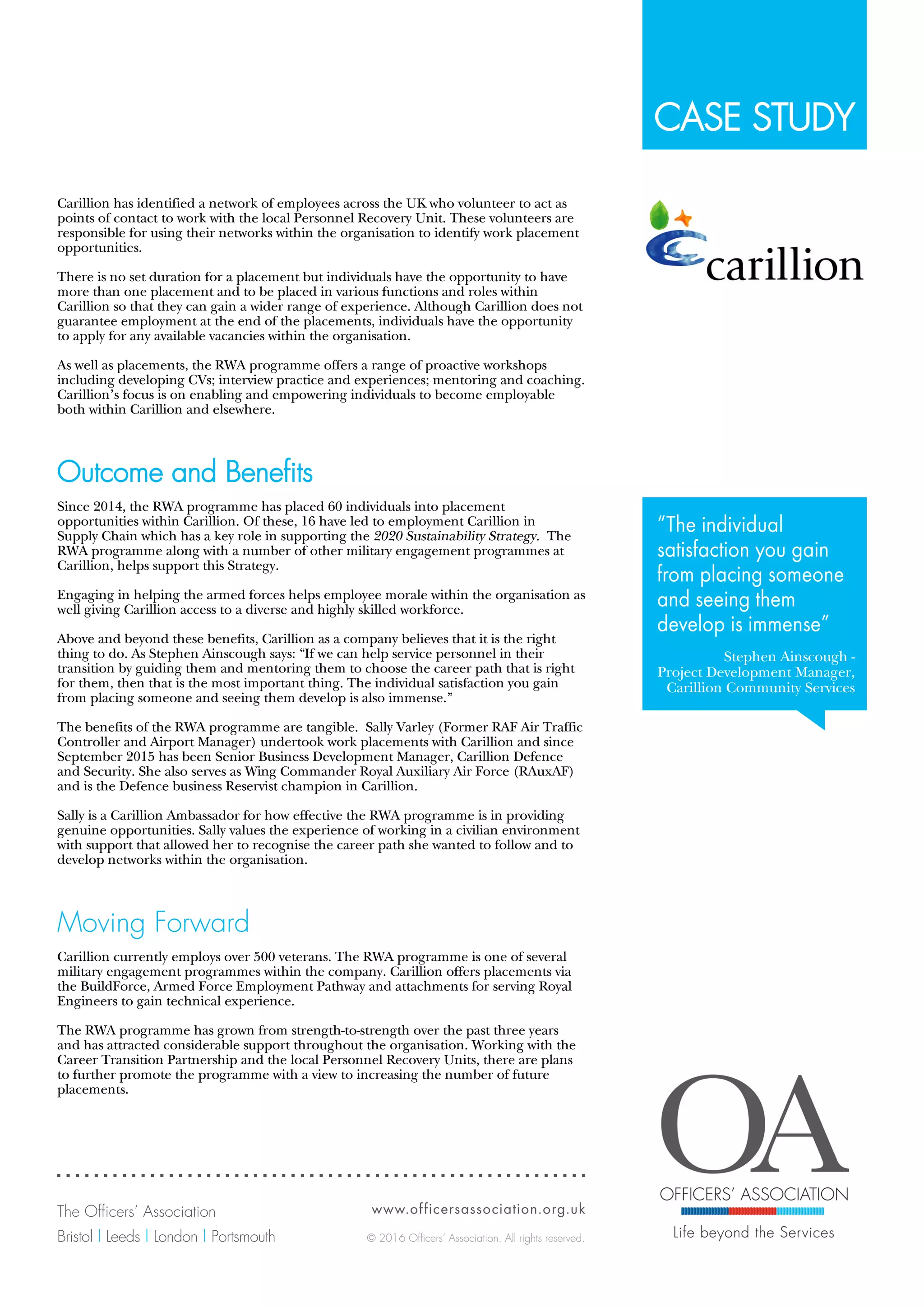 Transition Case Study: The Carillion Recovery Workplace Attachment | PDF