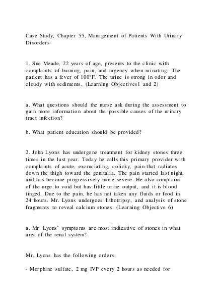 Case Study, Chapter 55, Management of Patients With Urinary Disorder | PDF