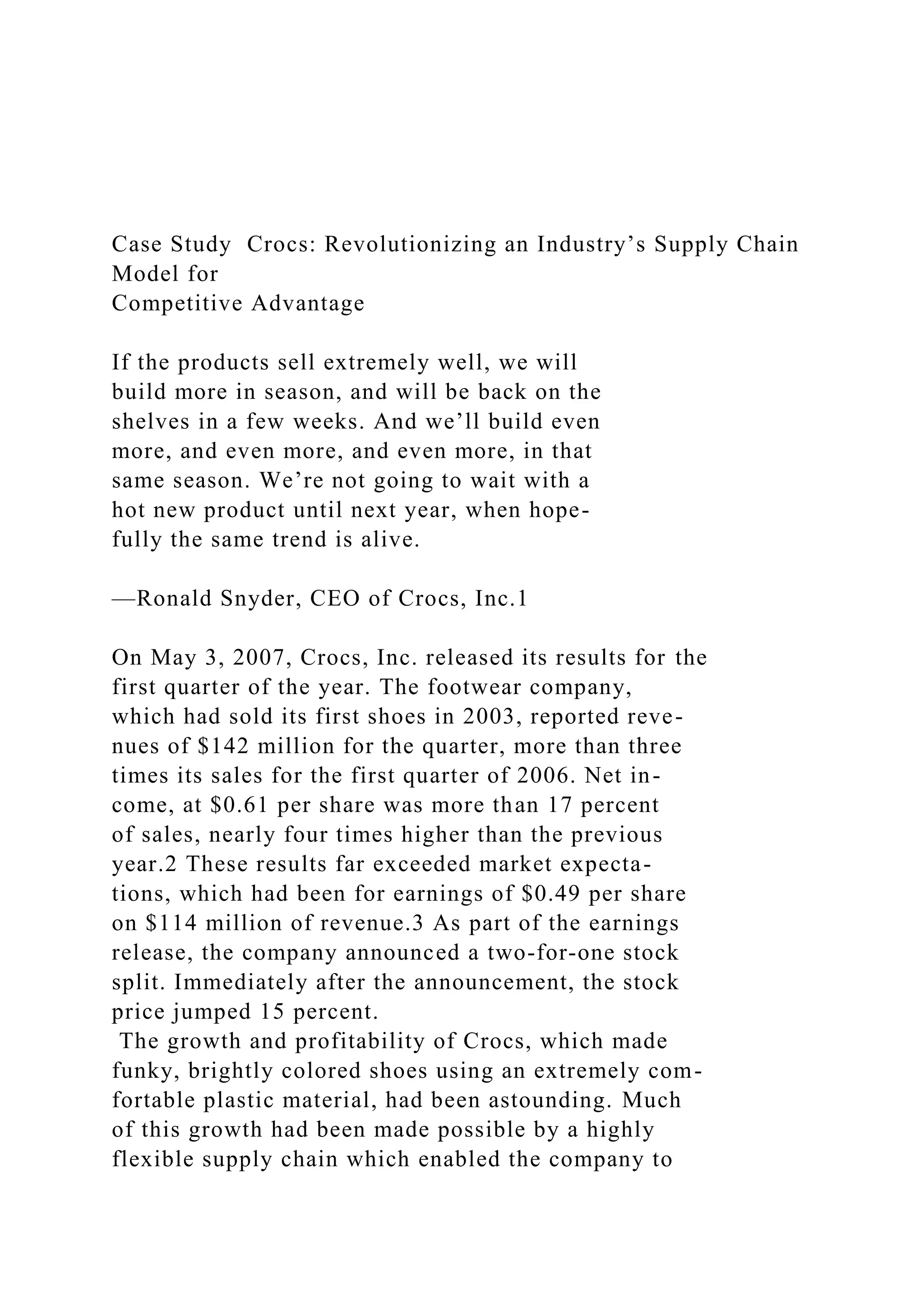 Case Study Crocs Revolutionizing an Industry’s Supply Chain .docx