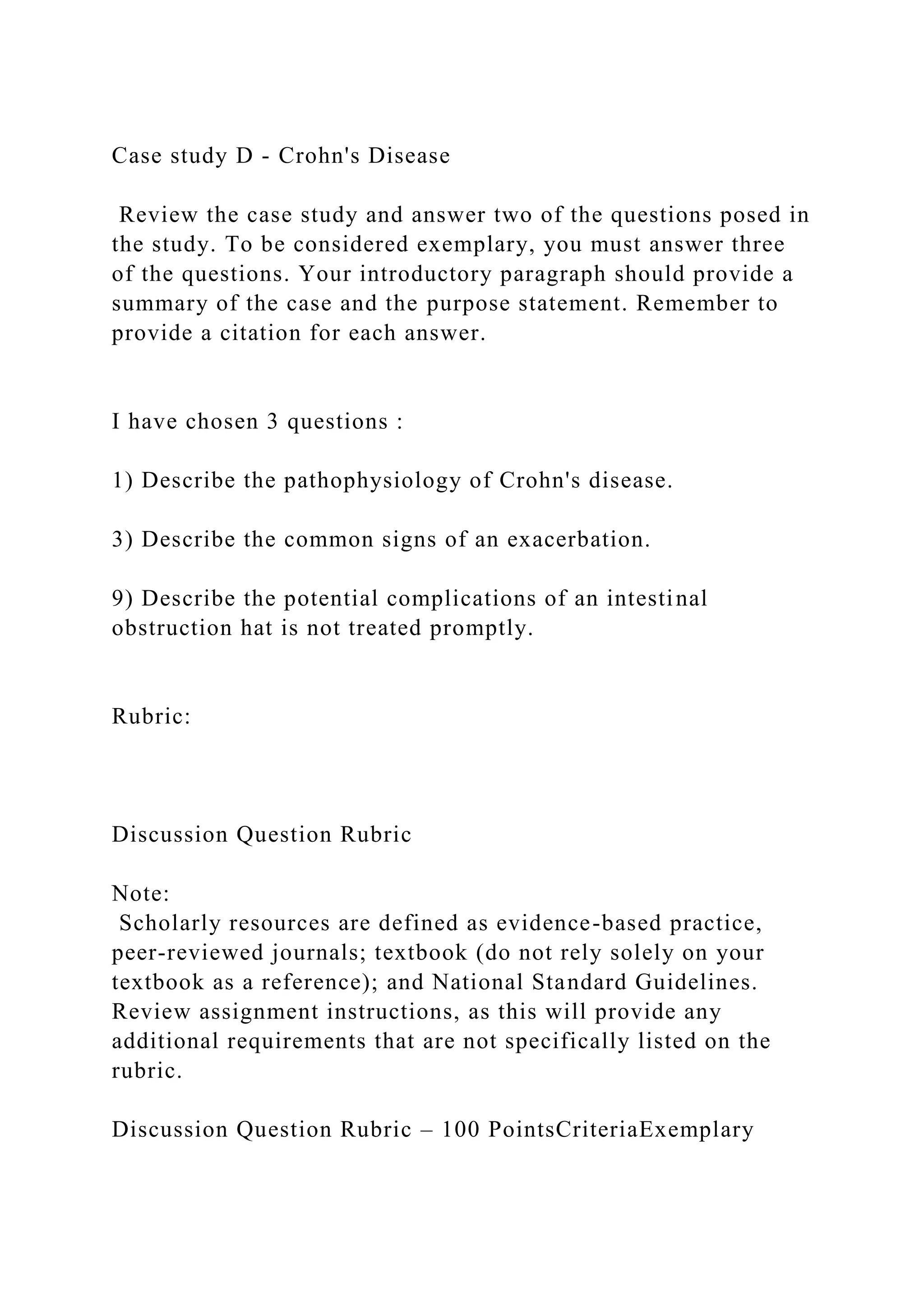 Case study D - Crohns Disease Review the case study and answer .docx