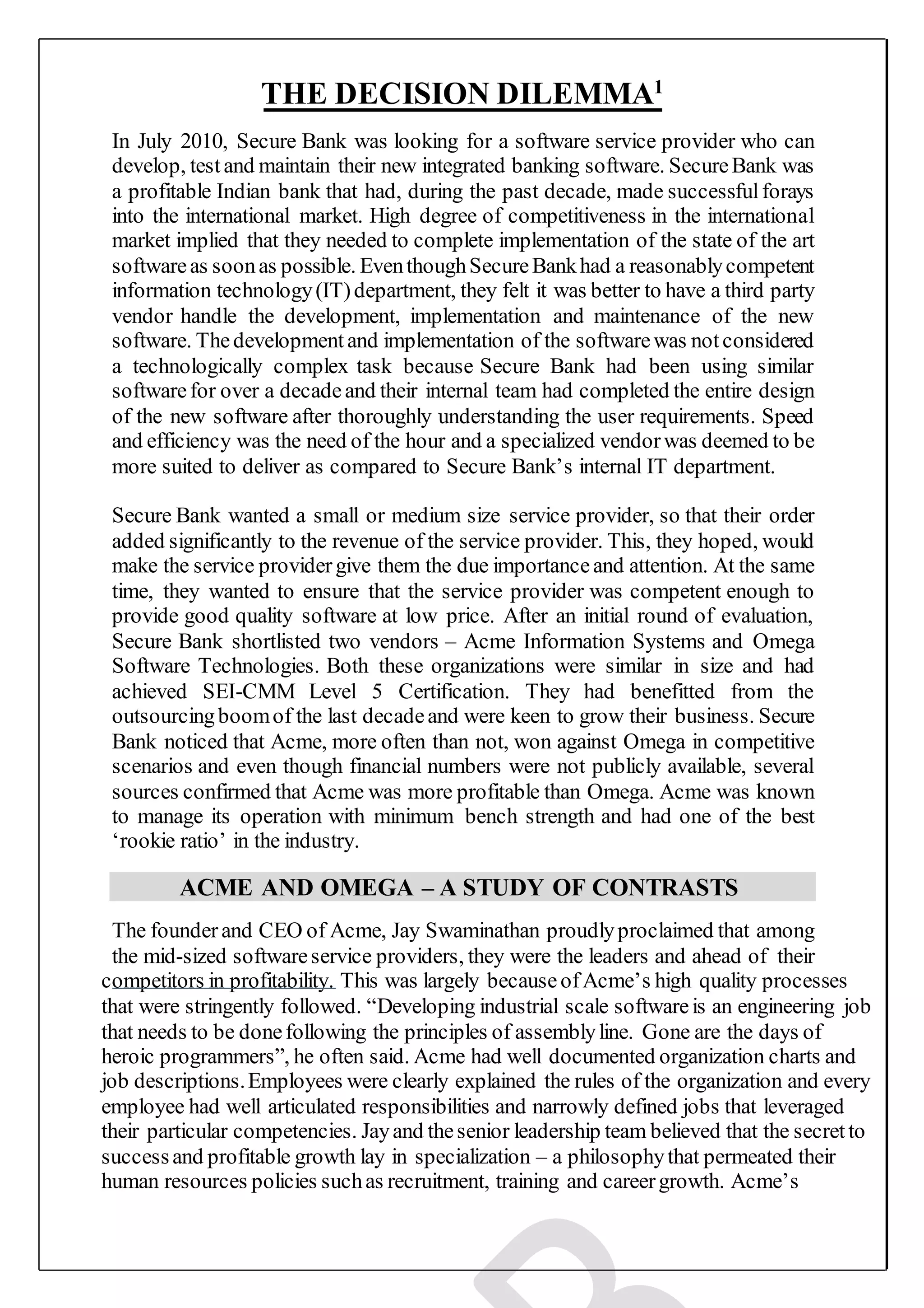 Acme or omega - decision dilema case study | DOCX