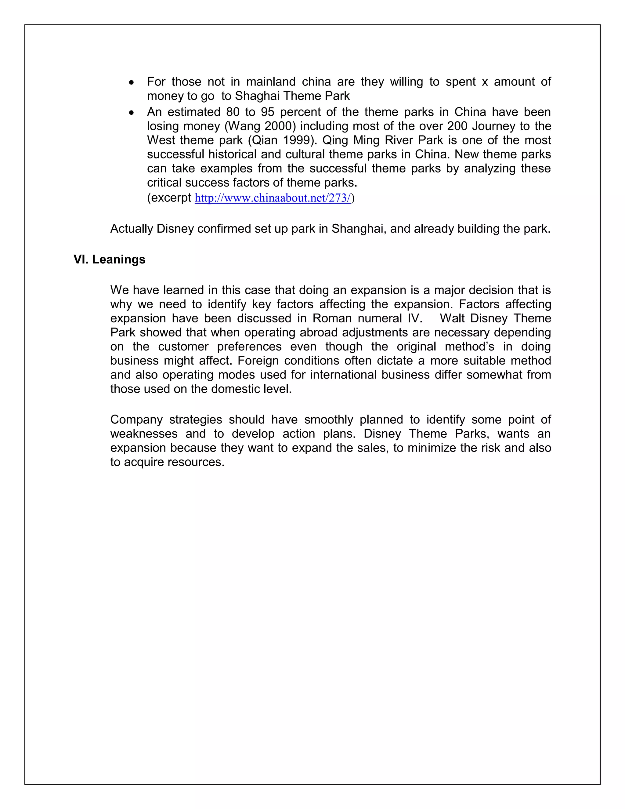Case study disney theme park | DOCX