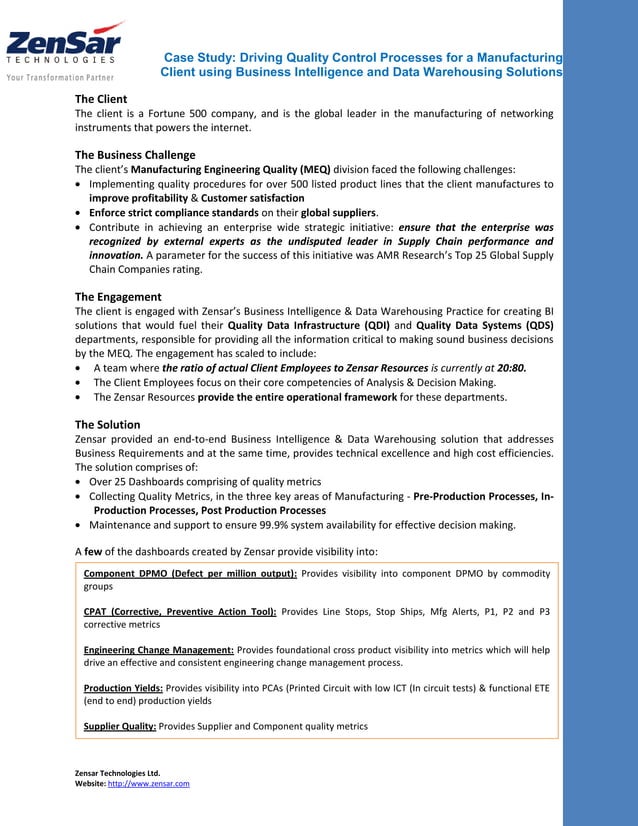 Case Study: Driving Quality Control Processes for a Manufacturing ...