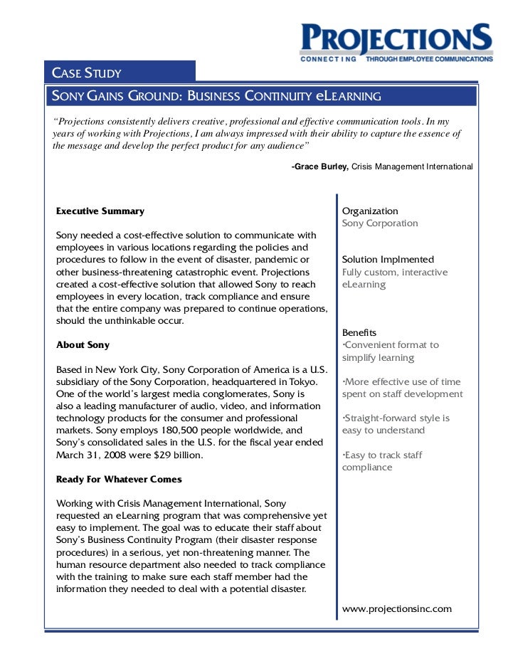 Sony Gains Ground: Business Continuity eLearning