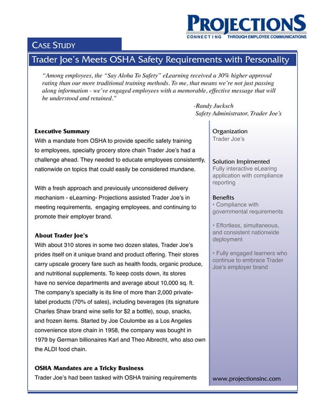 Case Study: Trader Joe’s Meets OSHA Safety Requirements with Personality | PDF