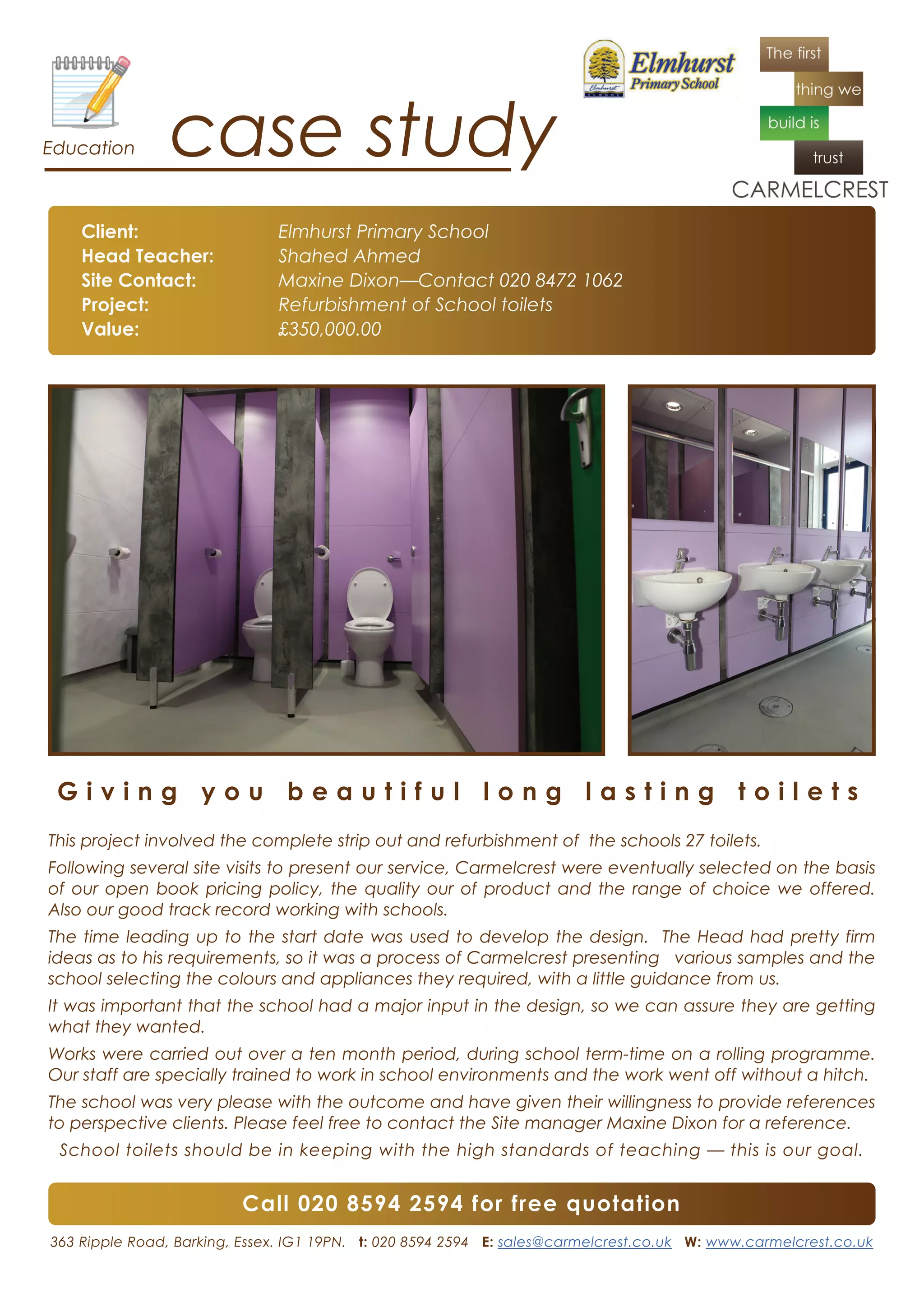 Elmhurst Primary School: Refurbishment of School toilets | PDF
